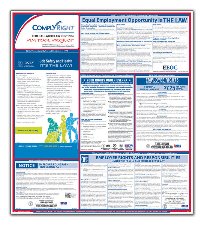 8970 Federal Labor Law Poster ( English ) 24 x 32 3/4" QTY 1 – 5Forms