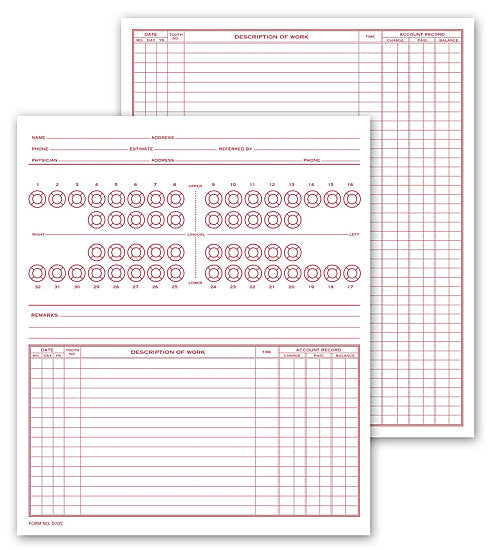 D70C Dental Exam Record Numbered Teeth System C 8 x 9 1/2" QTY 100 – 5Forms